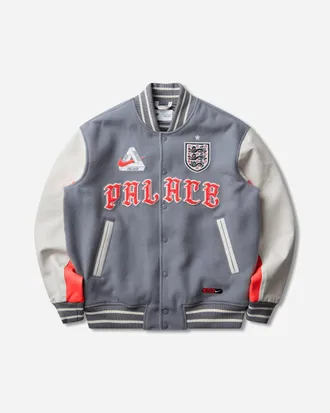Nike England x Palace Varsity Jacket Cool Grey / White / Bright Crimson