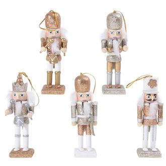 Valiclud 5 St&uuml;cke Weihnachten Nussknacker Figuren Puppe Baumschmuck Soldaten Holz Dekofigur Weihnachtsfiguren Holzfiguren Tischdeko Weihnachtsbaum Anh&auml;nger Orn