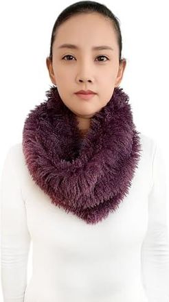 Lina & Lily Écharpe Tube Snood en Fausse Fourrure Poils Longs Bouclés pour Femme Hiver (Violet Foncé)