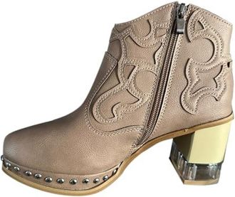Generic Bottes mi-hautes en daim pour femme - Talon bloc - Bottes mi-hautes - Bottes m&eacute;di&eacute;vales - Avec boucle - Talon bloc - Chaussures traditionnelles &eacute;l&eacute;gan