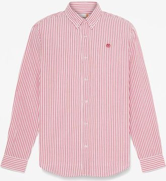 Timberland Gestreiftes Seersucker-Langarmshirt f&uuml;r Herren in Rot, Herren, Rot, Gr&ouml;&szlig;e