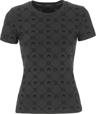 Marine Serre Femme, Tops, Noir, Taille: 36 FR Moon Logo Jersey T-shirt