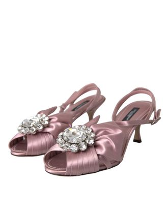 Dolce & Gabbana Womens Pink Keira Crystal Heels Sandals Shoes Powder Silk