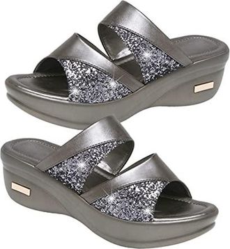 BESPORTBLE Sandales Semelle Compensée Épaisse pour Femme Style Décontracté et Extérieur Chaussures Mom Fish Mouth Gris Confortables et Faciles à Enfiler