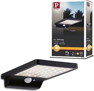 Paulmann 95393 luminaire ext LED applique ext. solai. luminaire ext. Solveig avec dét. de mouv. IP44 carré incl 1x4,8W Noir lampe ext. plastique 3000K