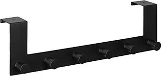 Navaris Porte-Manteau pour Portes - Pat&egrave;re &agrave; accrocher avec 6 Crochets Noir en INOX 39 x 11 x 4,5 cm - Rangement Manteau Veste Peignoir Serviette