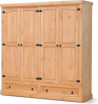 ebuy24 Hacienda-Look - New Mexico Kleiderschrank 4-Trg. mit 2 Schubladen Breite 194 cm, H&ouml;he 195 cm gelaugt/Wachs. - B194xH196xT58 - 2 Schublade(n) - massive