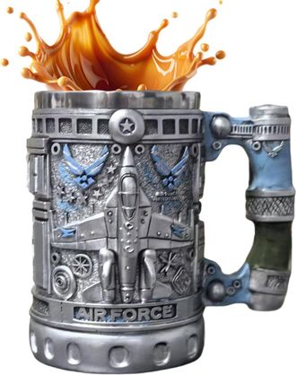 Generic Neuheit Kaffeetasse - Edelstahl Graviertes Design, Trinkbecher Kapazit&auml;t, Stil Flugzeugthema, Tragbarer Reisefreundlicher Griff | f&uuml;r Frei