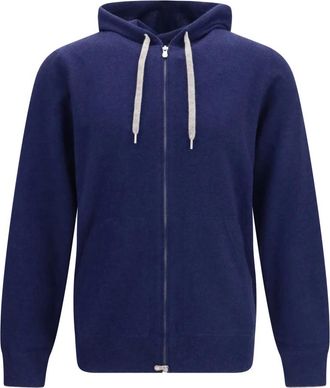 Brunello Cucinelli Cashmere Rei&szlig;verschluss-Kapuzenpullover - - Knitwear - Herren - Blau - L