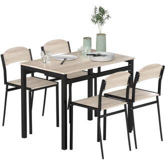 HOMCOM Ensemble table &agrave; manger et chaises - HOMCOM - m&eacute;tal - 100x63x76,5cm - Bois naturel