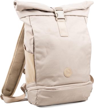 For You Rolltop Rucksack beige 15-21L - Nachhaltig & Wasserabweisend - Damen & Herren - Mit Laptopfach f&uuml;r Schule & Uni, Schuhe, Business Fitness, Handgep&auml;ck 