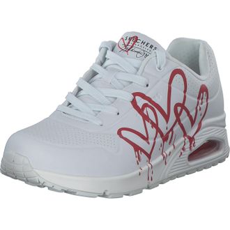 Skechers UNO Dripping in Love Damen-Sneaker, Wei&szlig; mit rotem Aufdruck Duraleather White Me, 38 EU