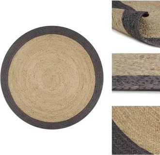 vidaXL Teppich Handgefertigt Jute mit Dunkelgrauem Rand 120 cm - Naturfaser Teppich - Jute Teppich - Gewebter Teppich - Wohnzimmer Teppich - Schlafzimmer