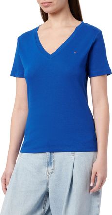 Tommy Hilfiger Damen T-Shirt Kurzarm New Slim Cody V-Ausschnitt, Blau (Noble Blue), XXS