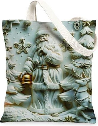Generic Sacs fourre-tout en toile pour vacances dhiver, motif flocon de neige et P&egrave;re No&euml;l, sacs r&eacute;utilisables, vintage, l&eacute;gers et lavables, toile pour voyage