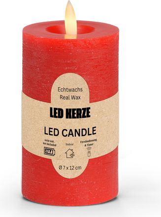 Matches 21 LED Stumpenkerze aus Echtwachs mit Timerfunktion & Fernbedienung - Kerze realistisch flackernde Flamme warmwei&szlig; &Oslash; 7 x 12 cm - Elektrische Wachskerze i
