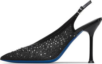 Loriblu Femme, Chaussures, Noir, Taille: 35 EU Escarpins Slingbacks Tricot et Vernis Orn&eacute;s de Bijoux