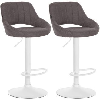 Clp Lot de 2 tabourets de bar Milet en tissu Gris fonc&eacute; M&eacute;tal blanc mat