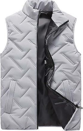 Generic Gilet en duvet pour homme - Noir - Gilet dhiver pour homme - Couleur unie - Gilet matelass&eacute; - Col montant - Doudoune avec fermeture &eacute;clair - Gilet de 