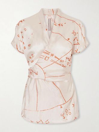 Rick Owens Printed Satin-twill Wrap Top - Multi