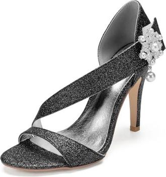 Generic Femmes Mariage Talons Hauts Mariée Peep Toe Été Élégante Stylet Talons Sandales Heels Chaussure Mariage 10.5Cm,Noir,42 EU