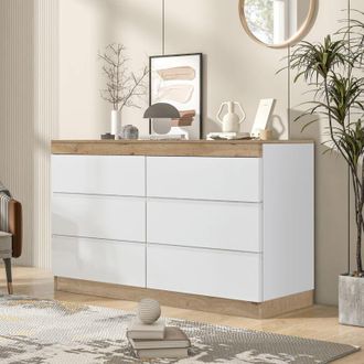 STILVORA Commode avec 6 Tiroirs, Style Classique, en Panneaux de Particules E1, Blanc et Ch&ecirc;ne