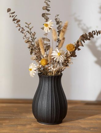 Nuptio Schwarz Keramik Blumen Vase: 16cm Boho Pampasgras Vasen f&uuml;r Wohnzimmer Schlafzimmer K&uuml;che - Aesthetic Modern Blumenvase f&uuml;r Fensterbank Tischregal Cou