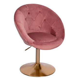 WOHNLING Loungesessel Samt Rosa/Gold Design Drehstuhl, Clubsessel Polsterstuhl mit Rückenlehne, Drehsessel Cocktailsessel Lounge, Sessel mit Stoffbezug