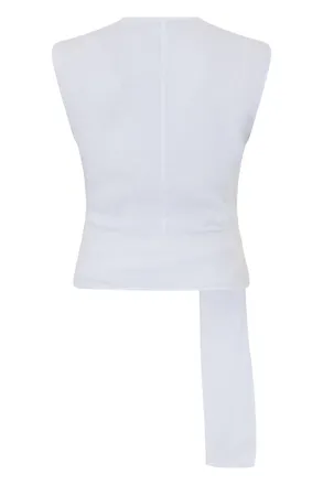 120% Lino Womens Sleeveless Linen Blouse White Blouses Shirt