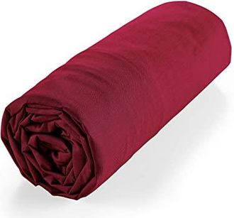 Douceur d'Intérieur Drap Housse (180 x 200 cm) Biolina Bordeaux, 100% Coton Bio