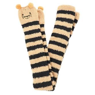 Valiclud Mipcase Chaussettes Hautes en Polaire Corail pour Femmes Bas dHiver Duveteux Noirs et Marron &agrave; Rayures Chaussettes Longues et Chaudes Jusquaux Genoux 