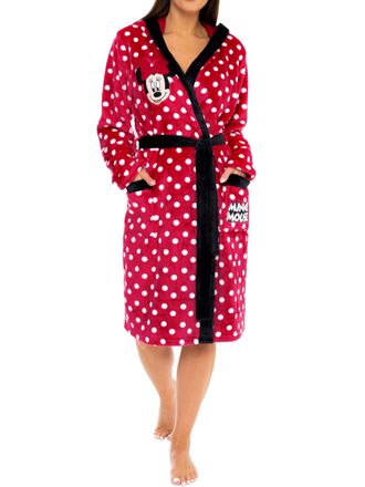 Disney Bademantel | Minnie Mouse Morgenmantel Damen | Fleece Bademantel Mit Kapuze Rot XX-Large