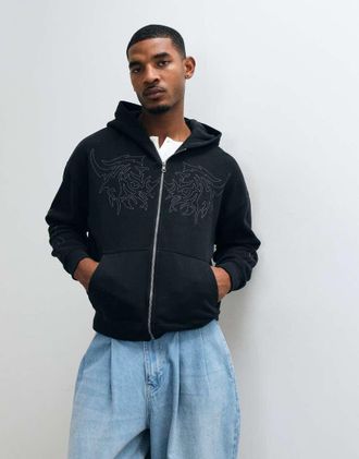 Hollister hoodie coupe carr&eacute;e avec d&eacute;tail aux manches en noir