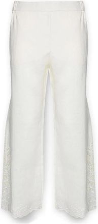 Elena Miro Femme, Pantalons, Blanc, Taille: 54 FR Pantalon cropped brodé en lin