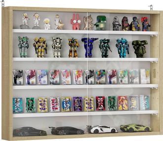 HOMCOM Sammlungsvitrine H&auml;ngevitrine 80 x 9,5 x 60 cm mit 4 h&ouml;henverstellbaren Regalb&ouml;den und 2 Glasschiebet&uuml;ren, f&uuml;r die Sammlung von Figuren und Modellauto