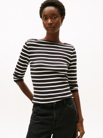 Tommy Hilfiger 3/4-Arm-Shirt NEW CODY SLIM BOAT-NK 3/4SLV mit U-Boot und Streifen gestreift, casual, slim fit, Baumwolle, U-Boot-Ausschnitt