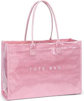 Generic Sac &agrave; main en PVC pour femme - Grand sac en plastique - Sac &agrave; bandouli&egrave;re avec motif de lettres en papier kraft, Rose, 480.00x260.00x220.00mm/18.9x10.