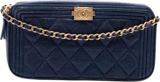 Chanel Portefeuille sur cha&icirc;ne Pre-owned - Femme - Pre-owned - Bleu - Taille: ONE Size