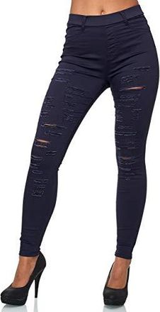 Elara Pantalon Femme Taille Haute Détruit Look Chunkyrayan A89-1 Dunkelblau-48 (4XL)