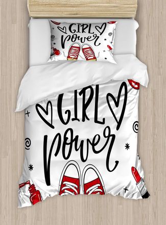 Abakuhaus Girl Power Bettbezug Set f&uuml;r Einzelbetten, Sneakers Wein Makronen, Milbensicher Allergiker geeignet mit Kissenbezug, 130 x 200 cm - 70 x 50 cm, Vermil