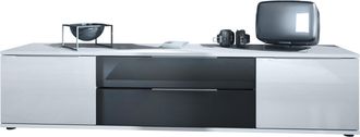 Vladon TV Lowboard Linio V2, Fernsehtisch mit 2 Türen und 2 Schubladen - Weiß/Schwarz Hochglanz (166,5 x 37,5 x 35 cm)