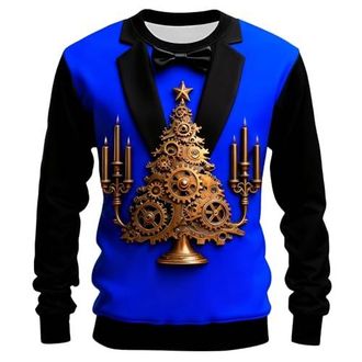 Generic Pull à col rond pour homme - Automne/hiver - Noël - Décontracté - Manches longues - Bouton sur le devant - Imprimé - Sans capuche - Sweat-shirt dhiver
