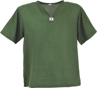 Guru Shop Yoga Hemd, Goa Hemd, Kurzarm, M&auml;nnerhemd, Baumwollhemd - Moosgr&uuml;n, Herren, Baumwolle, Size:XXL