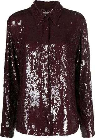 Dries Van Noten Femme, Blouses et Chemises, Brun, Taille: 36 FR Sequin Embellished Long Sleeve Shirt
