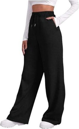 Generic Pantalon Jogging Femme, en Coton de Sport Chic &Eacute;lastique Taille Haute avec Poches Droit &agrave; Coupe Large Training Yoga D&eacute;contract&eacute; Baggy Pilates Bas Lege