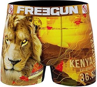 Freegun Boxer Homme Lion, Caleçon Homme Polyester Recyclé, Ajustement Parfait et Stretch, Jaune, Orange, Rouge, Taille M