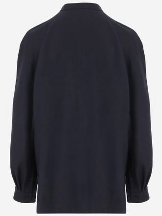 Carven Womens Wool Sweater Half-Placket Navy