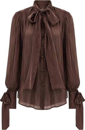 Actualee Satinbluse mit gepolsterten Schultern - - Blouses & Shirts - Damen - Braun - S