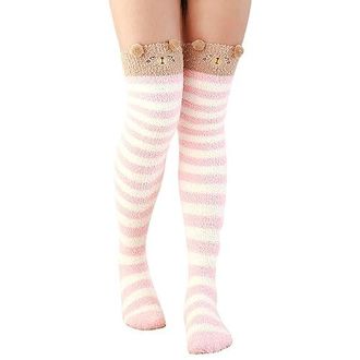 Generic Chaussette Femme Ray&eacute; Coton - Fuzzy Sur Le Genou Dessin Anim&eacute; Cuisse Haute Chaussettes Maison Chaussettes dHiver Chaussettes Femmes Chaud Haute Leggin