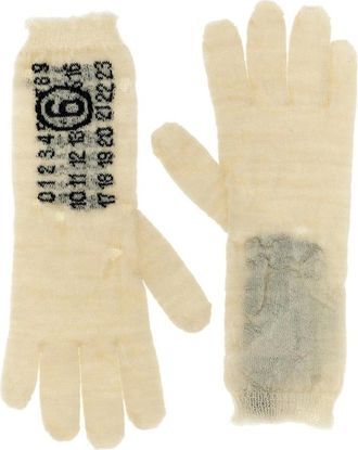 Maison Margiela Gants en maille avec logo num&eacute;rique - Femme - Accessoires - Beige - Taille: ONE Size